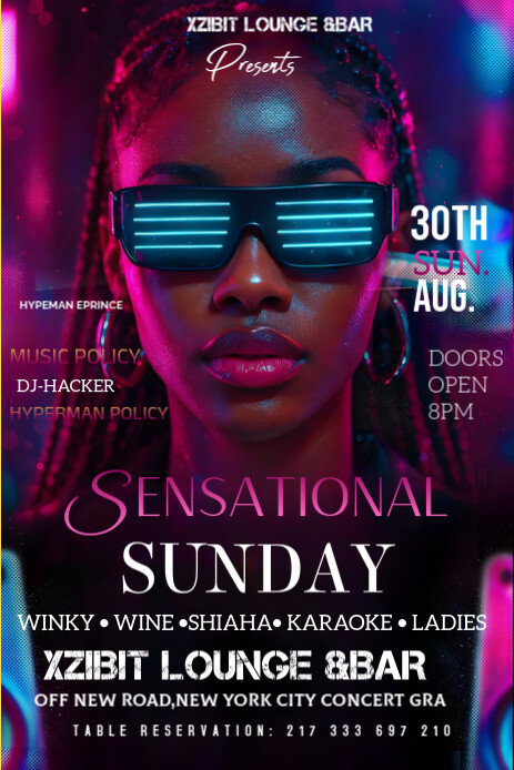 Plantilla de Black Sensation Sunday Party Night Pinterest Graphic ...