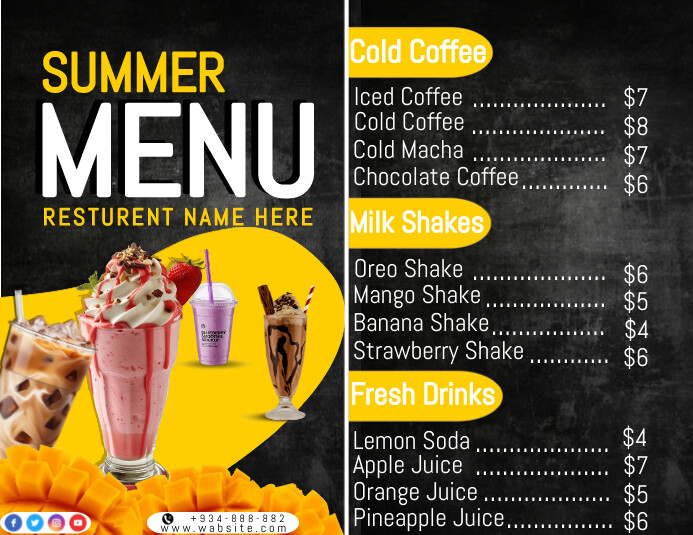 Black Shakes Menu Flyer (us Letter) Template | PosterMyWall