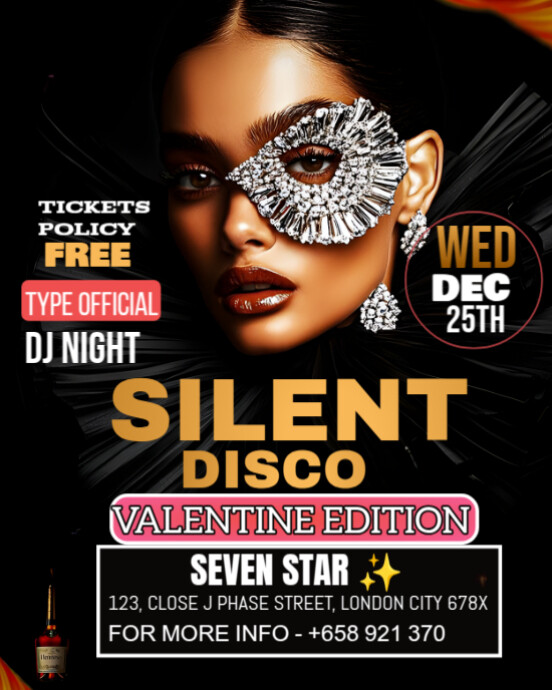 Copy of Black Silent Disco Night Party Instagram Portrait | PosterMyWall