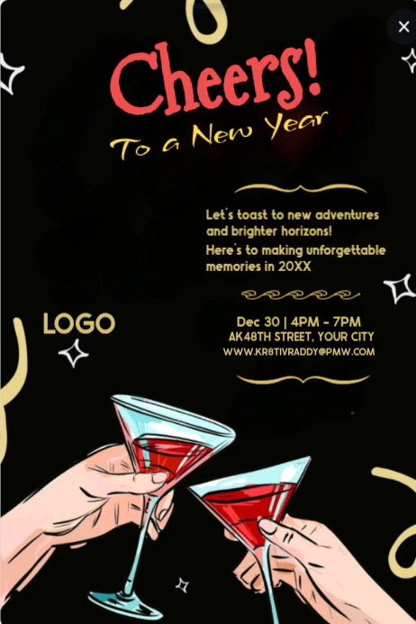 Black Simple New Year Party Invitation Poster Template | PosterMyWall