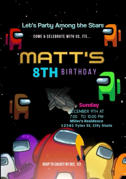 Black Space-Themed Birthday Party A4 Video Template | PosterMyWall