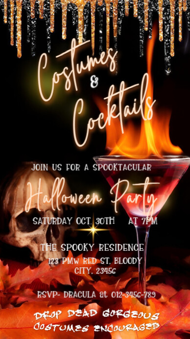 Black Spooky Halloween Party Flyer – Costumes & Cocktails Invite ...