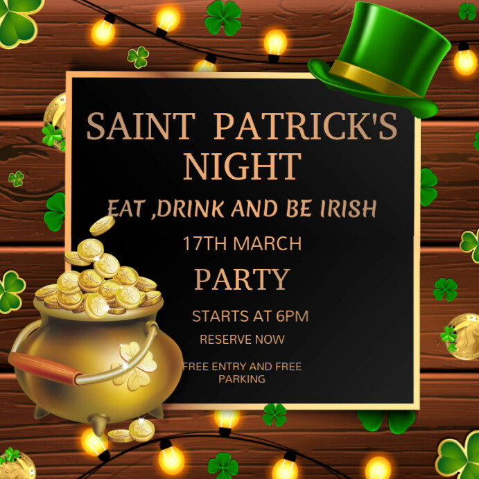 Black St Patricks Day Square (1:1) Template | PosterMyWall