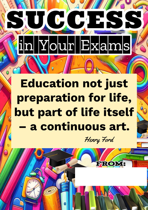 Plantilla de Black Success Wishes In Exams Card Design A4 | PosterMyWall