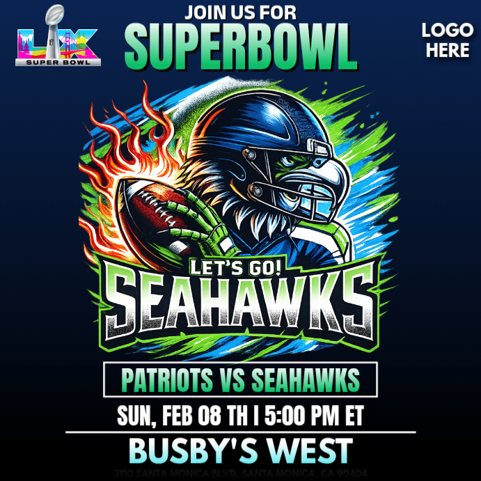 Black Super Bowl Event Seahwaks watch party Instagram Post Template ...