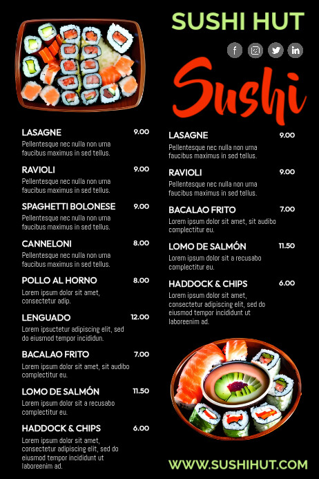 Copy of Black Sushi Menu Template | PosterMyWall