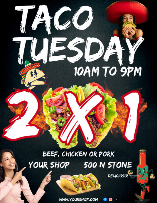 Modèle Black Taco Tuesday 2x1 Special Flyer Ad Flyer (us Letter ...