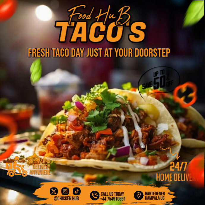 Black Tacos Food Instagram Post Template | PosterMyWall