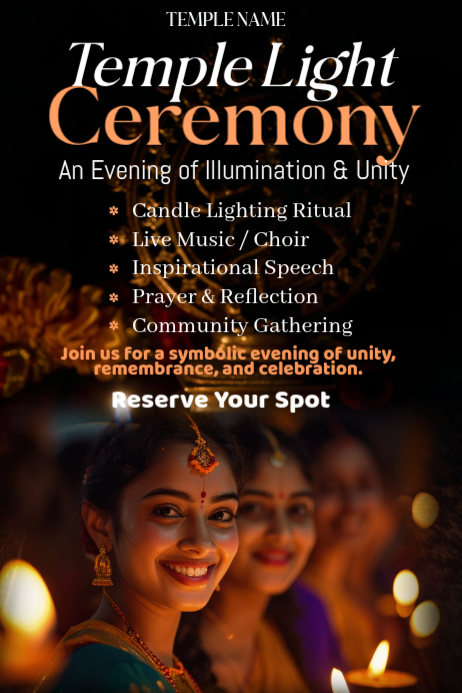 Black Temple Light Ceremony Poster Template | PosterMyWall