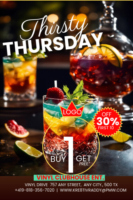 Black Thirsty Thursday Poster Template | PosterMyWall