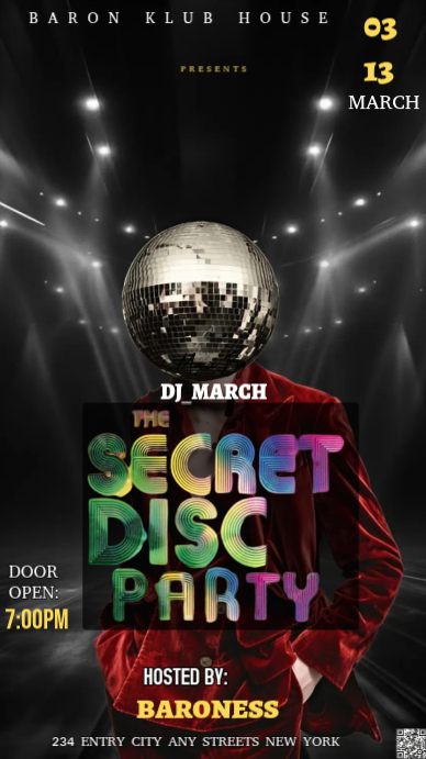Black This Flyer For "the Secret Disc Party" Has A Distinct Retro ...