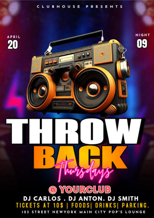 Black Throwback Club Night A3 Template | PosterMyWall