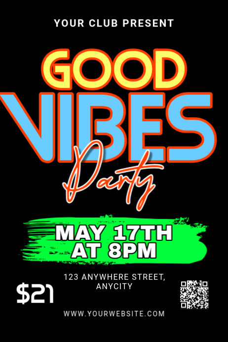 Black Tipografi Good Vibes Party Poster Template | PosterMyWall