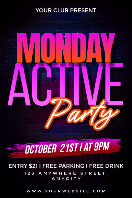 Black Tipografi Monday Active Party Poster Template | PosterMyWall