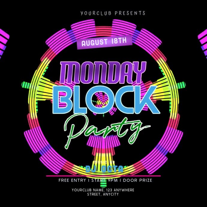 Black Tipografi Monday Block Party Pos Instagram Template | PosterMyWall