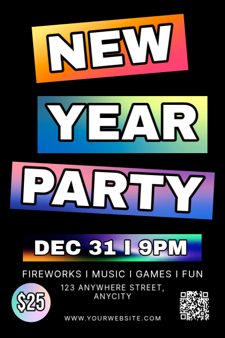 Black Tipografi New Year Party Poster Template | PosterMyWall