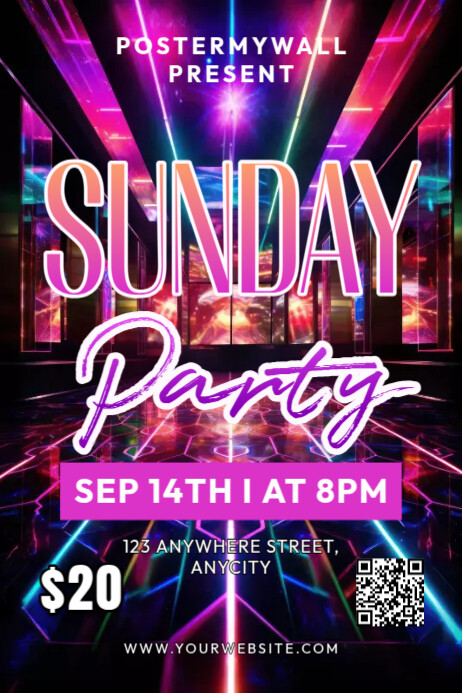 Black Tipografi Sunday Party Poster Template | PosterMyWall