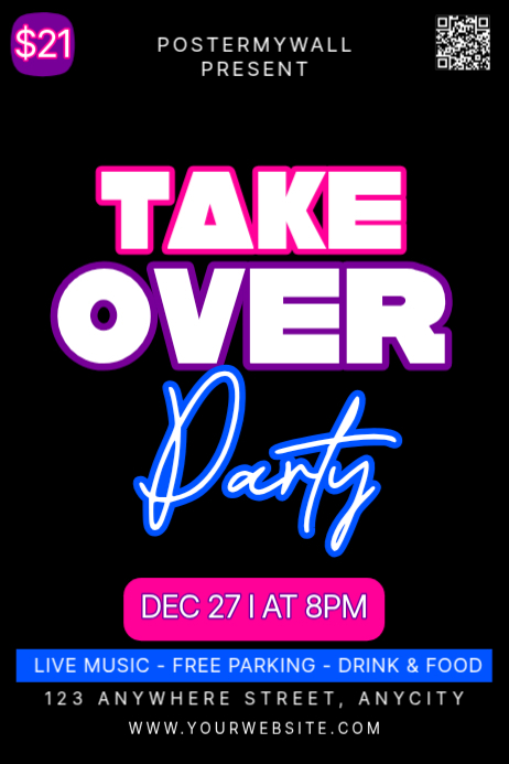 Black Tipografi Takeover Party Poster Template | PosterMyWall
