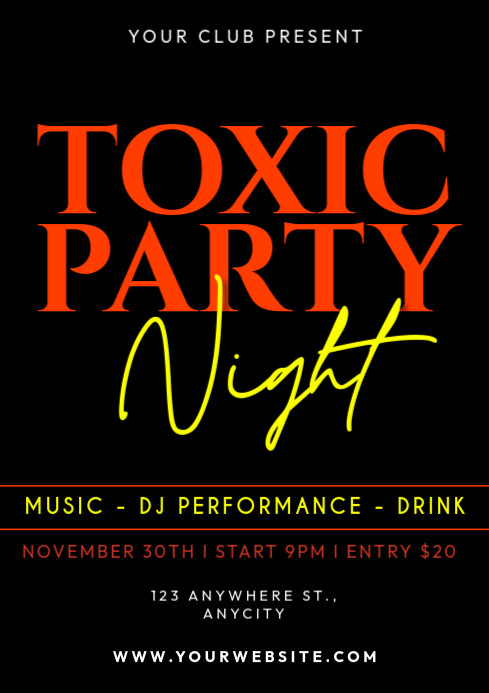 Black Tipografi Toxic Party A1 Template | PosterMyWall