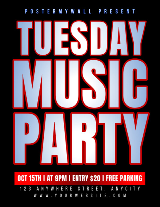 Black Tipografi Tuesday Music Party Pamflet (letter As) Template ...