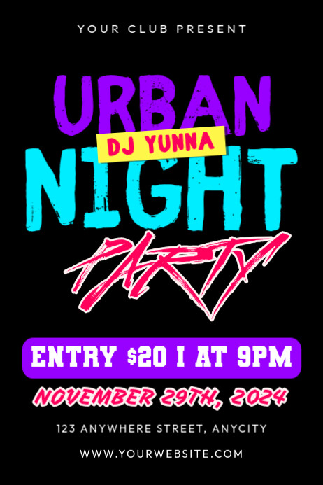 Black Tipografi Urban Night Party Poster Template | PosterMyWall