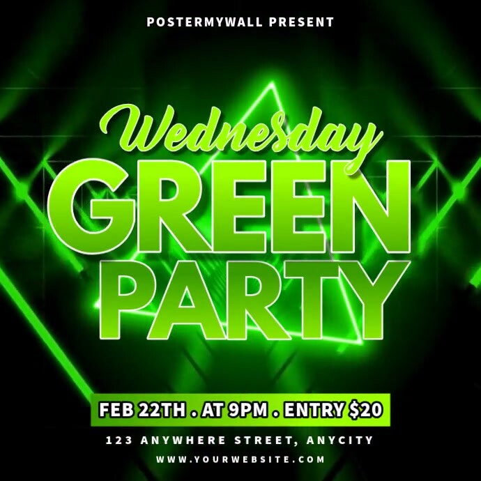 Black Tipografi Wednesday Green Party Pos Instagram Template | PosterMyWall