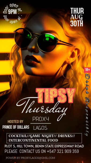 Black Tipsy Thursday Night Party Flyer Instagram Story Template ...