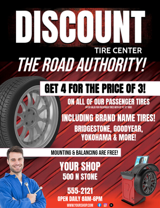 Black Tire Sale Flyer Ad Flyer (us Letter) Template | PosterMyWall