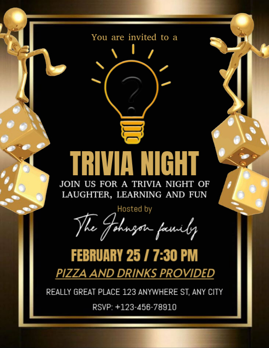 Black Trivia Night Invitation Flyer Template | PosterMyWall