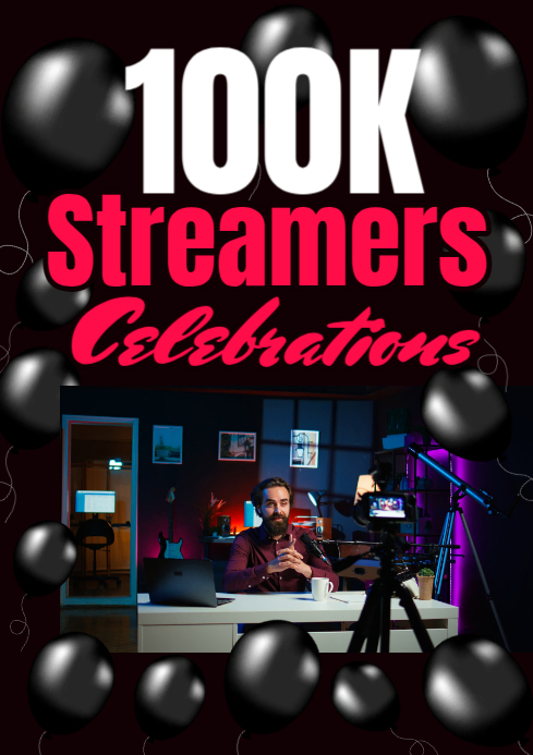 Plantilla de Black Typographic 100k Streamers Celebrations A3 ...