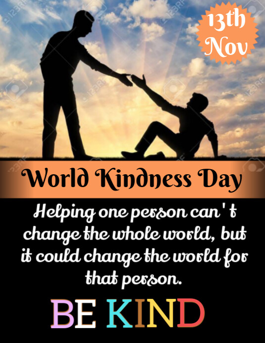 Black typographic 13th November world kindness day greeting cards ...