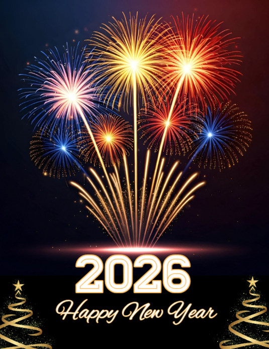 Black Typographic 2026 Happy New Year Flyer (us Letter) Template ...