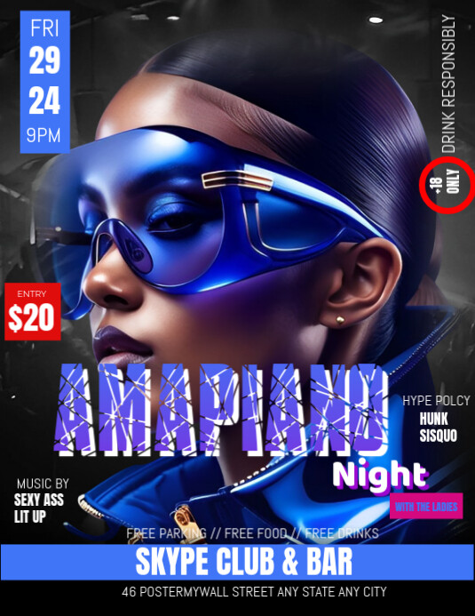 Black Typographic Amapiano Night Party Flyer (us Letter) Template ...
