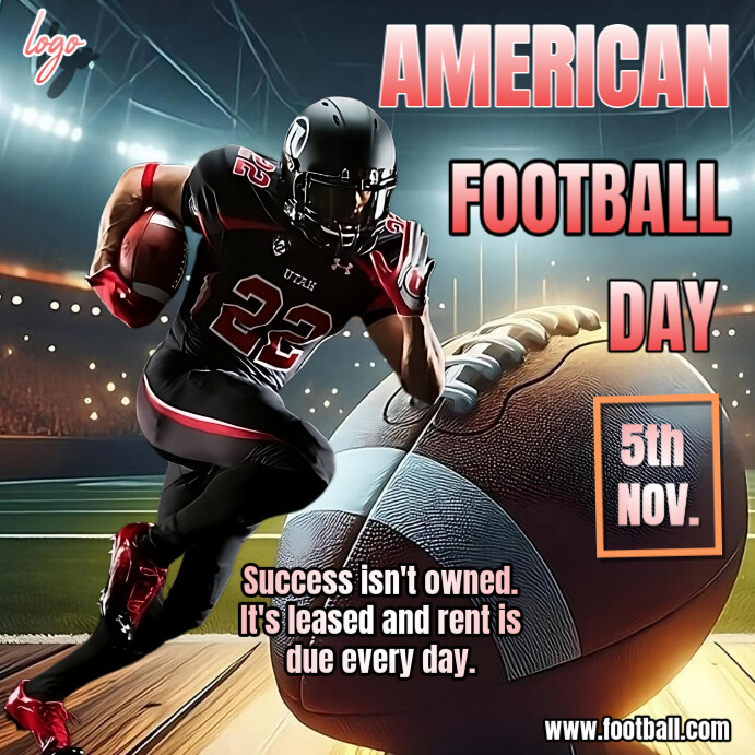 Black Typographic American Football Day Instagram Post Templat ...