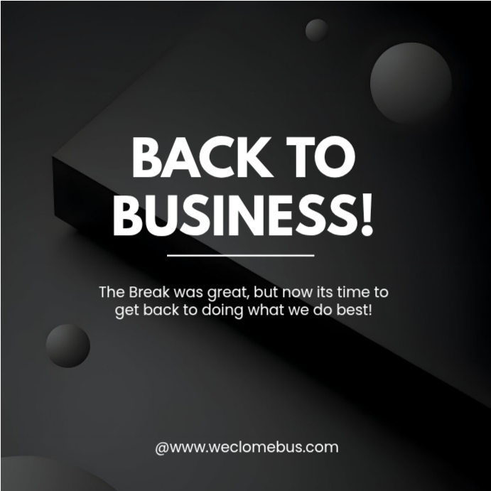 Black Typographic Back To Business Announcement Poster Square (1:1 ...