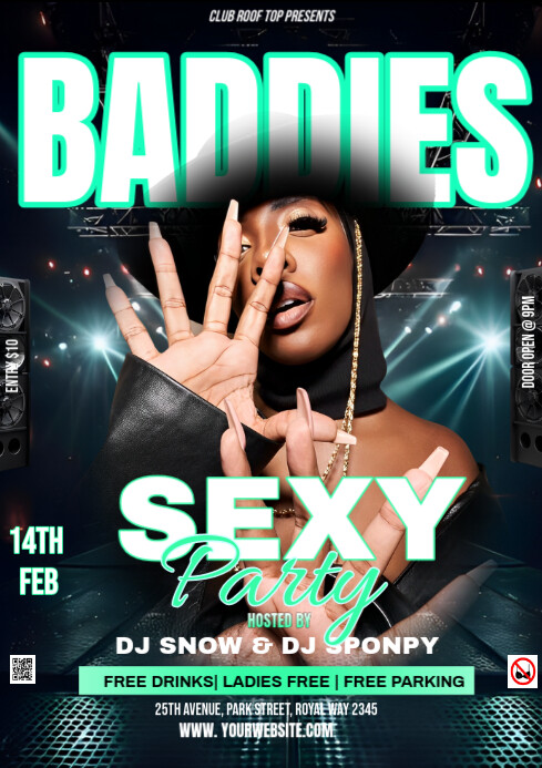 Black Typographic Baddies Friday Night Sexy Party Flyer A4 Template ...