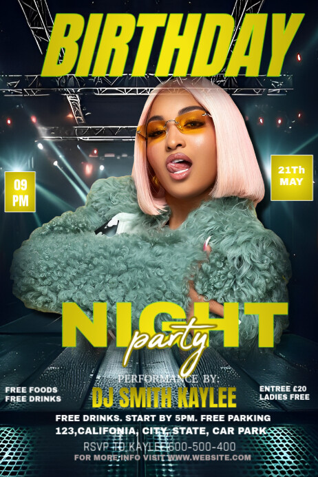 Black Typographic Birthday Night Party Flyer Poster Template | PosterMyWall