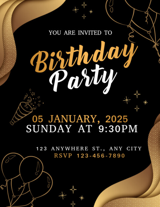 Black Typographic Birthday Party Invite Flyer (us Letter) Template ...