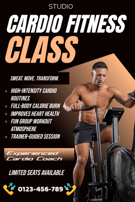 Black Typographic Cardio Fitness Class Poster Template | PosterMyWall