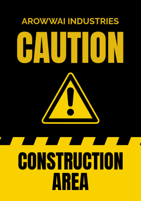 Black Typographic Caution Construction Area Road A4 Template | PosterMyWall