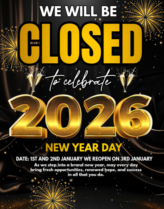 Black Typographic Closed For New Year Poster/wallboard Template ...