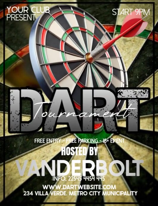 Black Typographic Dart Tournament Flyer (us Letter) Template | PosterMyWall