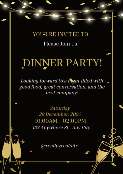 Black Typographic Dinner Party Invitation A5 Template | PosterMyWall