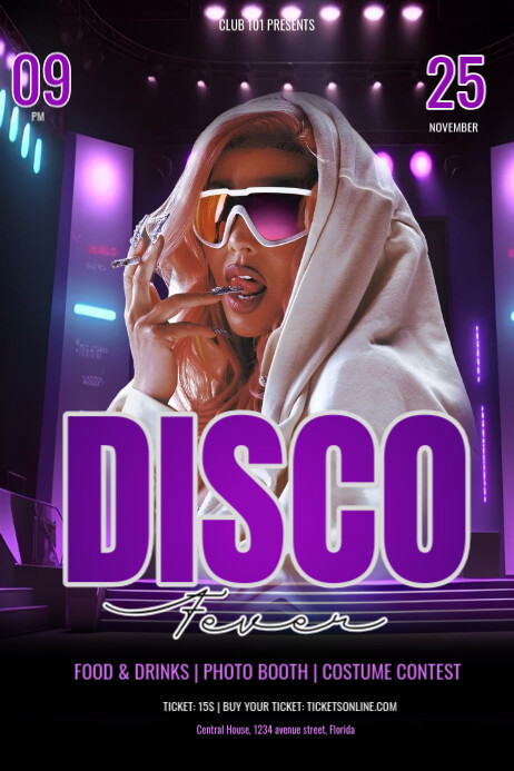 Black Typographic Disco Club Night Party Poster Template | PosterMyWall