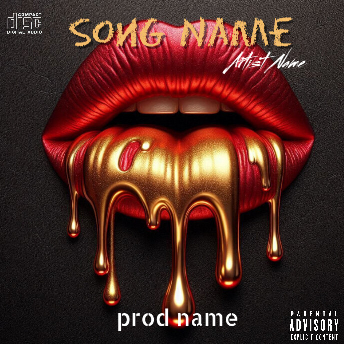 Copy of Black Typographic Dripping Golden Lips Song Mixtape Album Cover ...