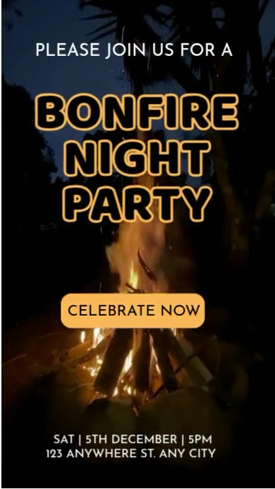 Black Typographic Editable Bonfire Night Party Video With Animated ...