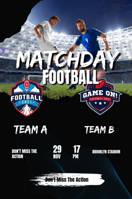 Black Typographic Football Matchday Template Poster | PosterMyWall