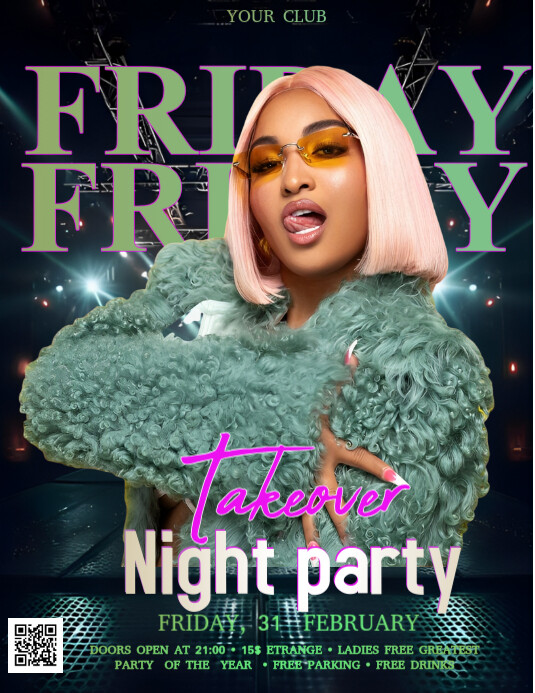 Black Typographic Friday Takeover Night Party Flyer (us Letter ...