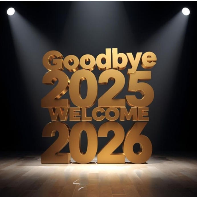 Black Typographic Goodbye 2025 Welcome 2026 Golden 3d New Year Poster ...
