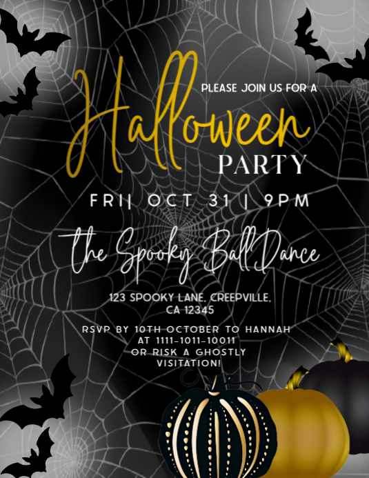 Black Typographic Halloween Ball Dance Party Flyer Flyer (us Letter ...